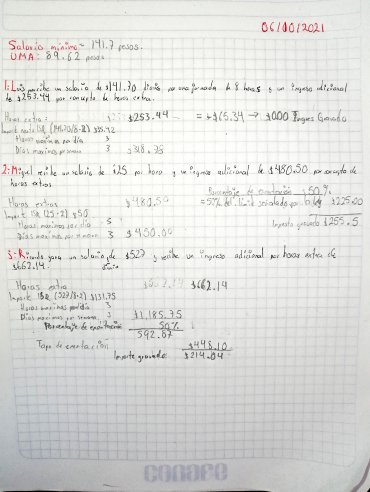 AC 6 importe exento y gravado - Salario minimo 141 pesos. UMA: 89 pesos ...