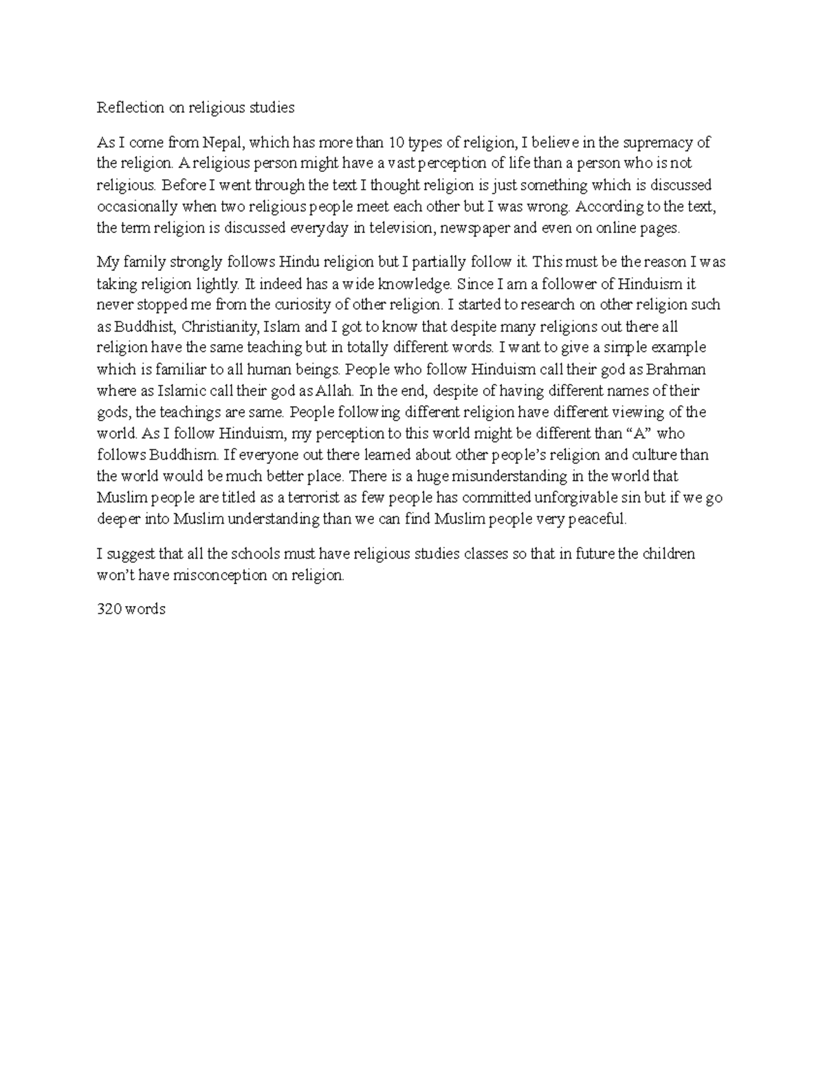 Reflection on religious studies - A religious person might have a vast ...