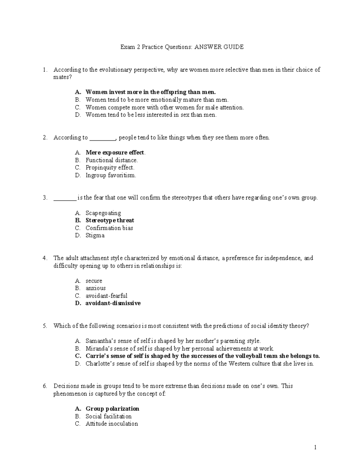 Psychology 221 Exam 2 Practice Questions - Exam 2 Practice Questions: ANSWER GUIDE According to ...