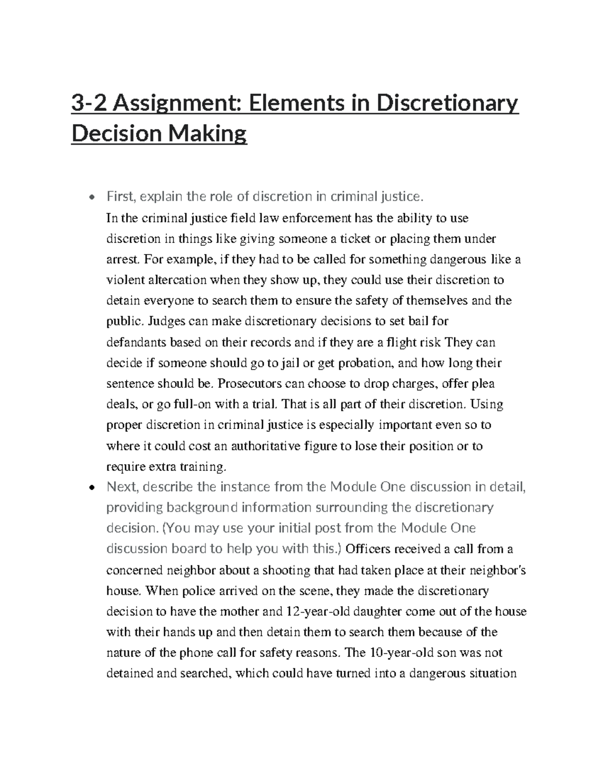 Discretion In Criminal Justice 3-2 Assignment - 3 - 2 Assignment ...