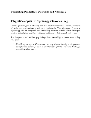 Counseling Psychology Questions and Answers 1 - It is a collaborative ...