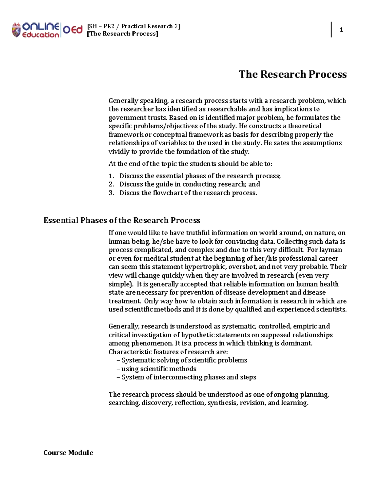 Week 002 Module The Research Process - [SH – PR2 / Practical Research 2 ] [The Research Process ...