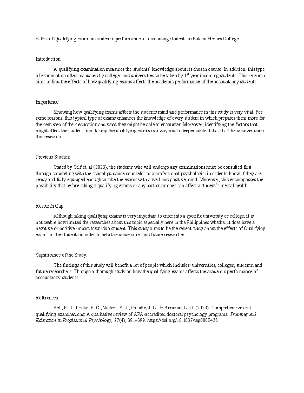 Introduction - sample - Effect of Qualifying exam on academic ...