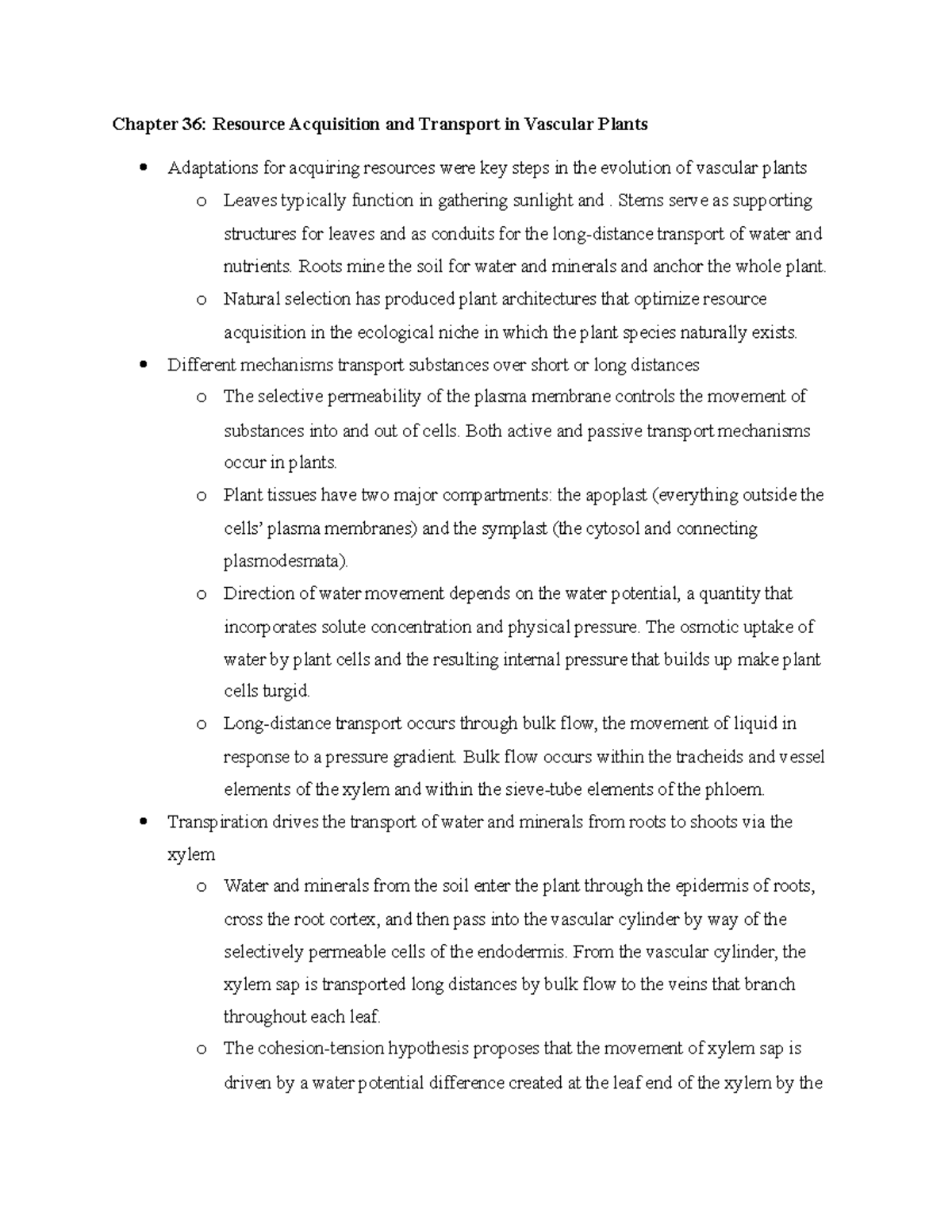 Biology Chapter 36 - Chapter 36: Resource Acquisition and Transport in ...