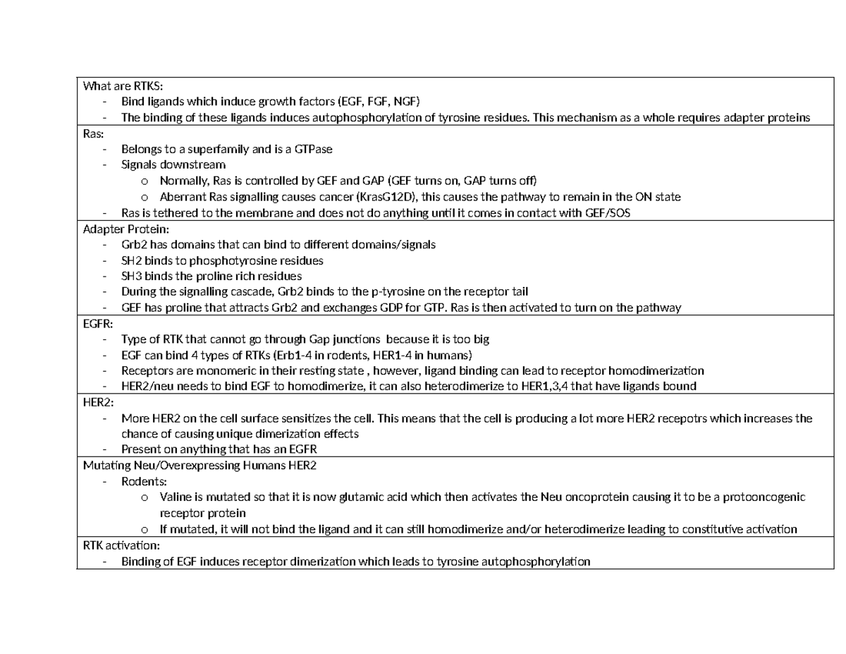 Adv Cell Bio Lecture 4 Review Sheet - What are RTKS: - Bind ligands ...
