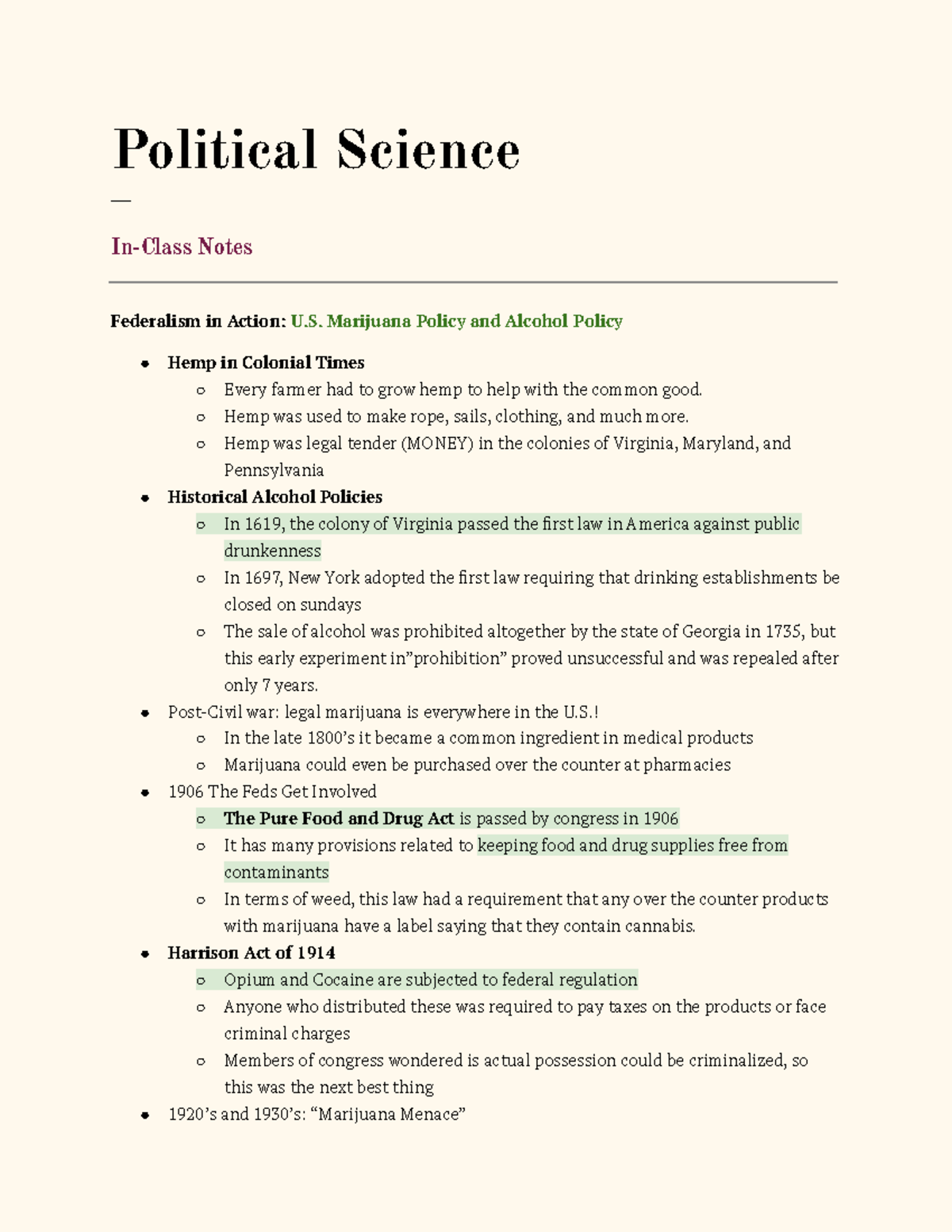 In-Class notes - Political Science ___ In-Class Notes Federalism in ...