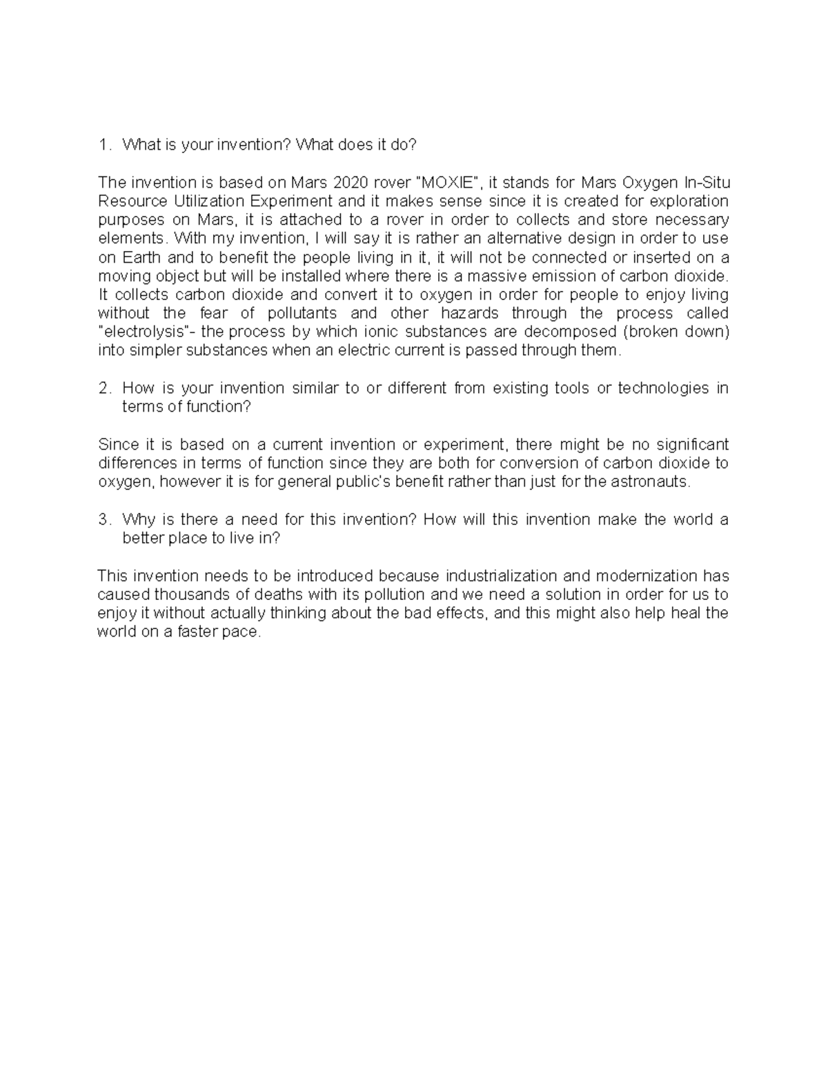 Invention Creation - What is your invention? What does it do? The ...