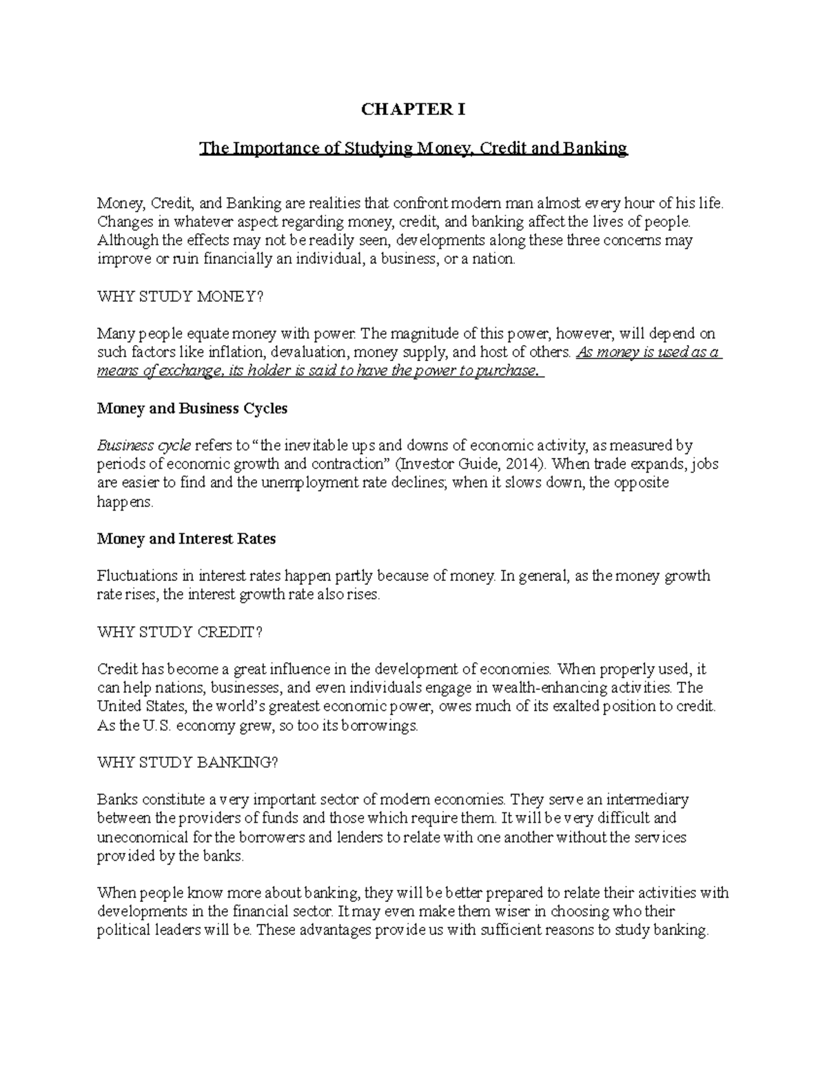 Chapter I and Chapter 2 Banfin - CHAPTER I The Importance of Studying ...