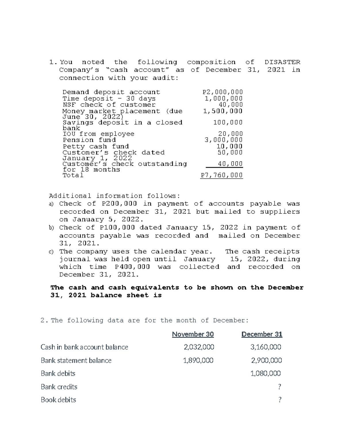 1.1 CCE-TO- Proof-OF-CASH- Discussion- Problems - You noted the ...