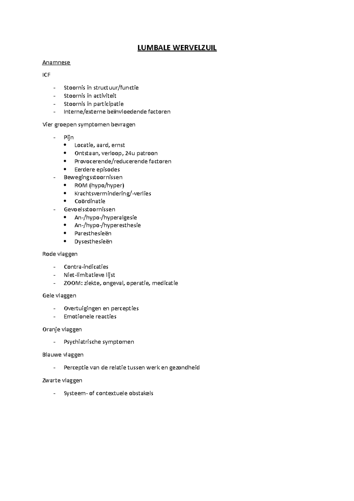 Lumbale Wervelzuil (leerpad) - LUMBALE WERVELZUIL Anamnese ICF ...