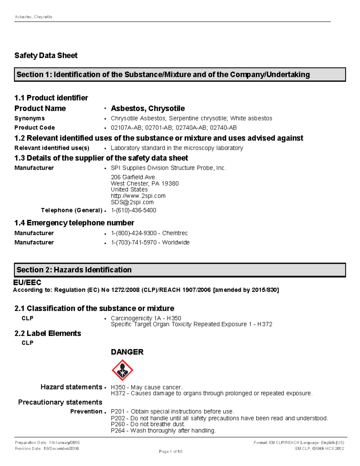Asbesto 2 - muy buen documento - Safety Data Sheet Section 1 ...
