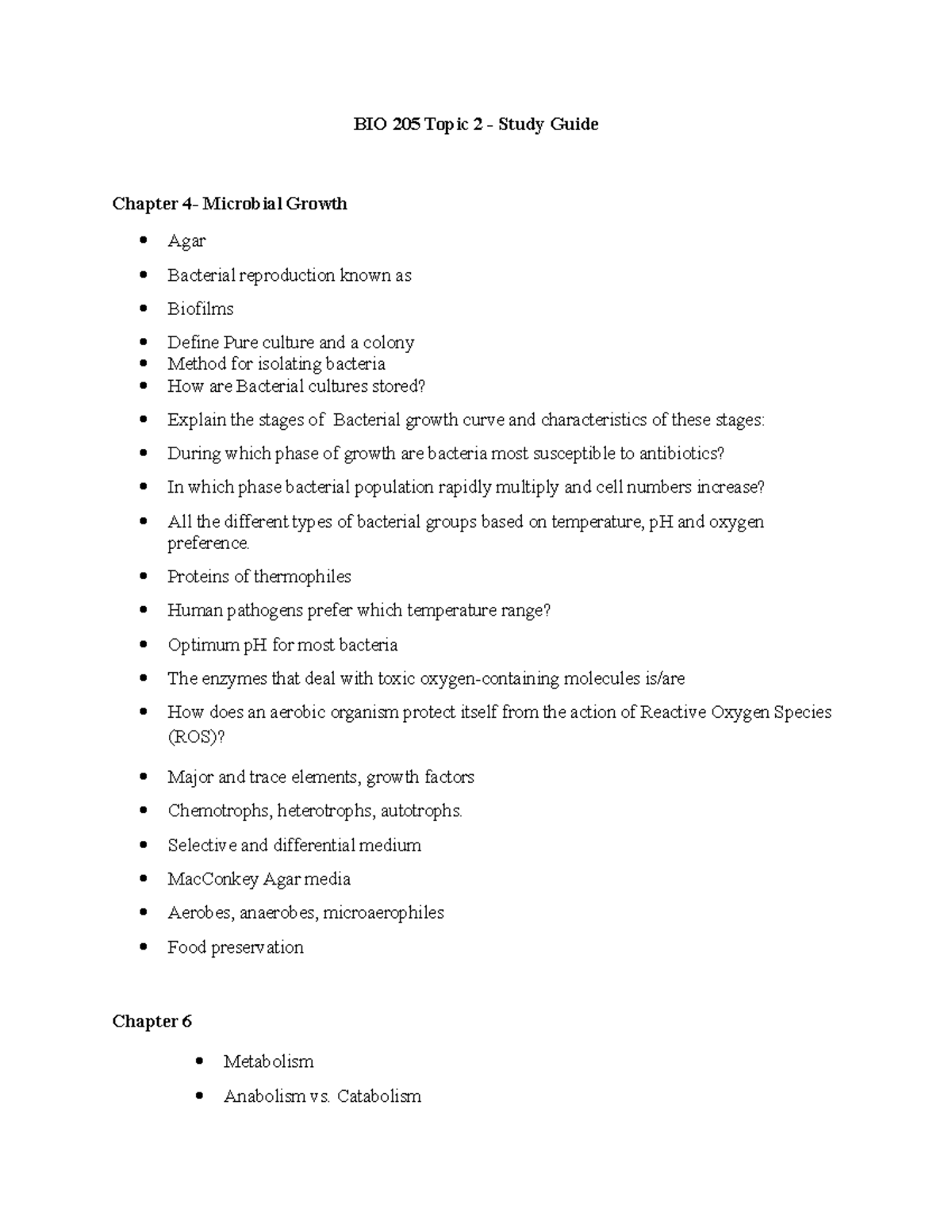 BIO 205 Topic 2 - Study Guide - BIO 205 Topic 2 - Study Guide Chapter 4 ...