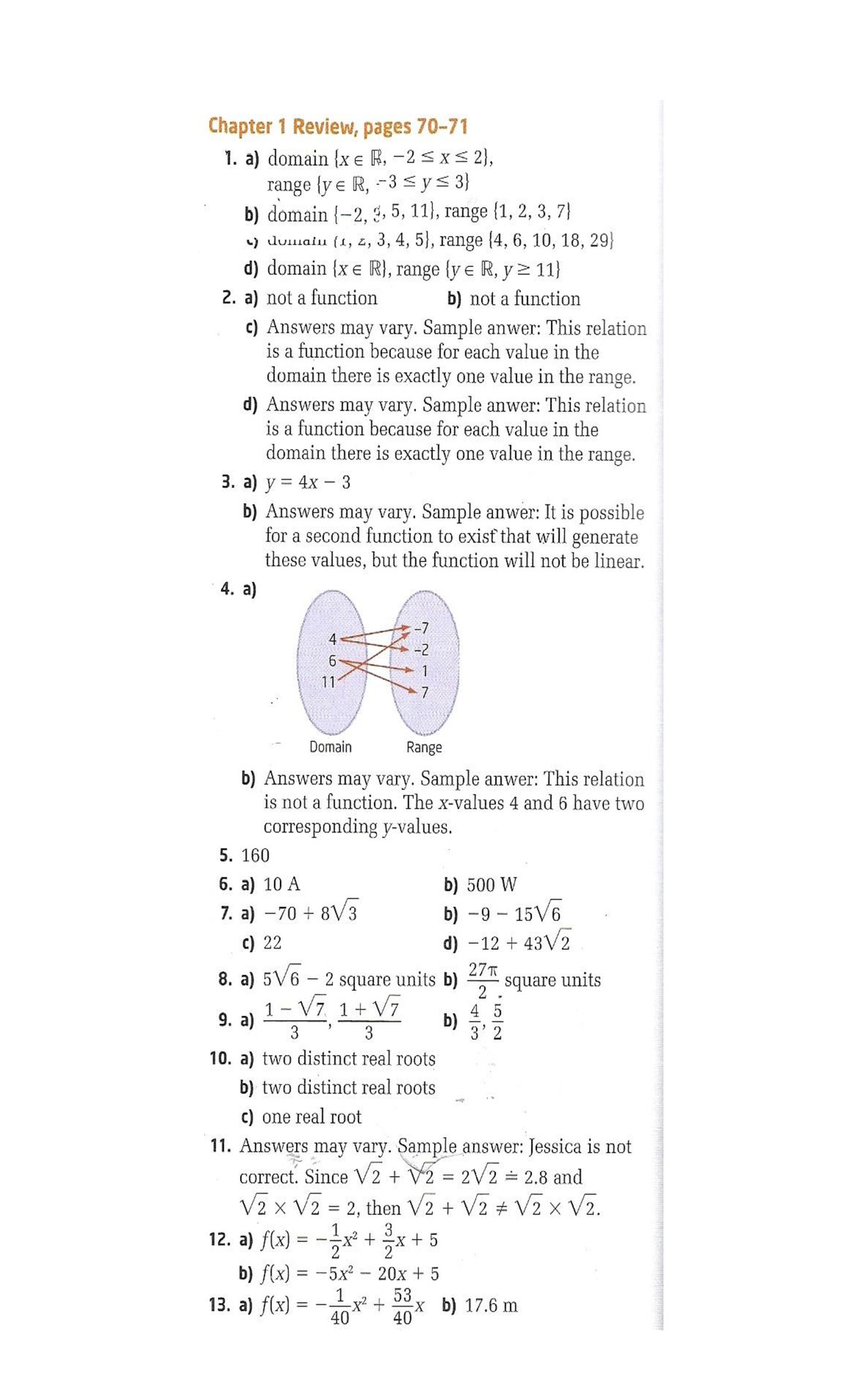 Quadratics Functions - Review 1 - Studocu