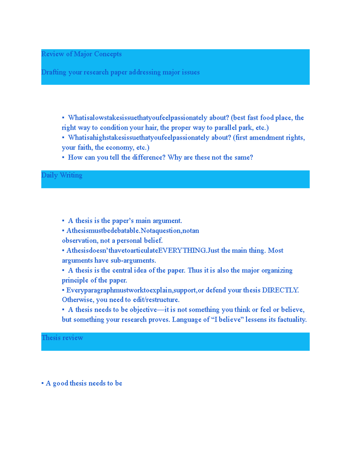En 9 - extra essay notes - Review of Major Concepts Drafting your ...