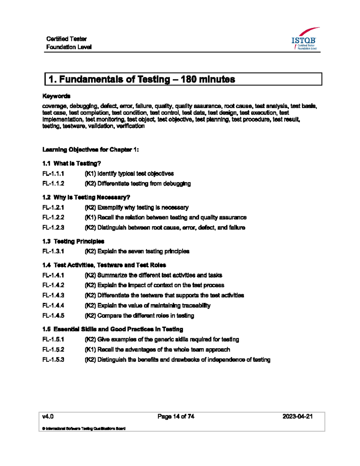 Chapter prompts - Self-study material for ISTQB - International ...