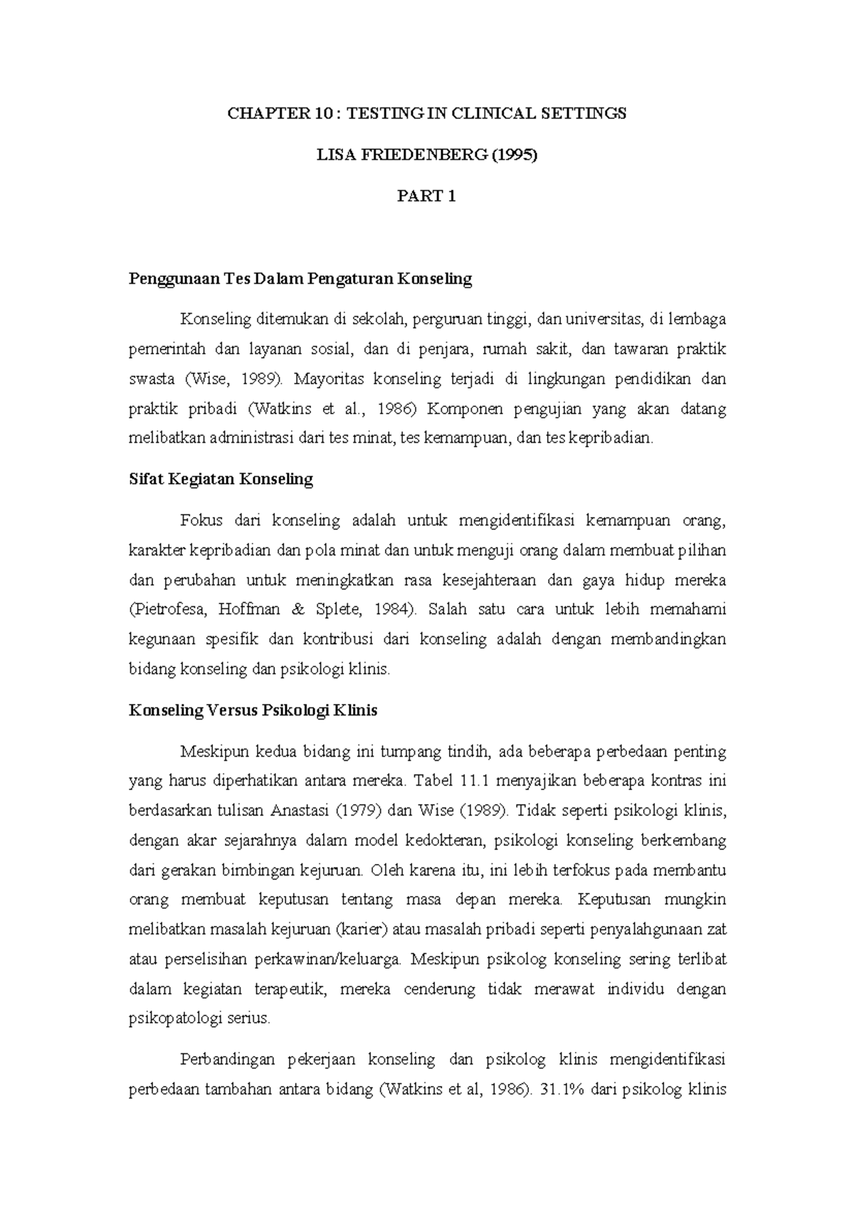 Chapter 10 Testing IN Clinical Settings PART 1 - CHAPTER 10 : TESTING ...