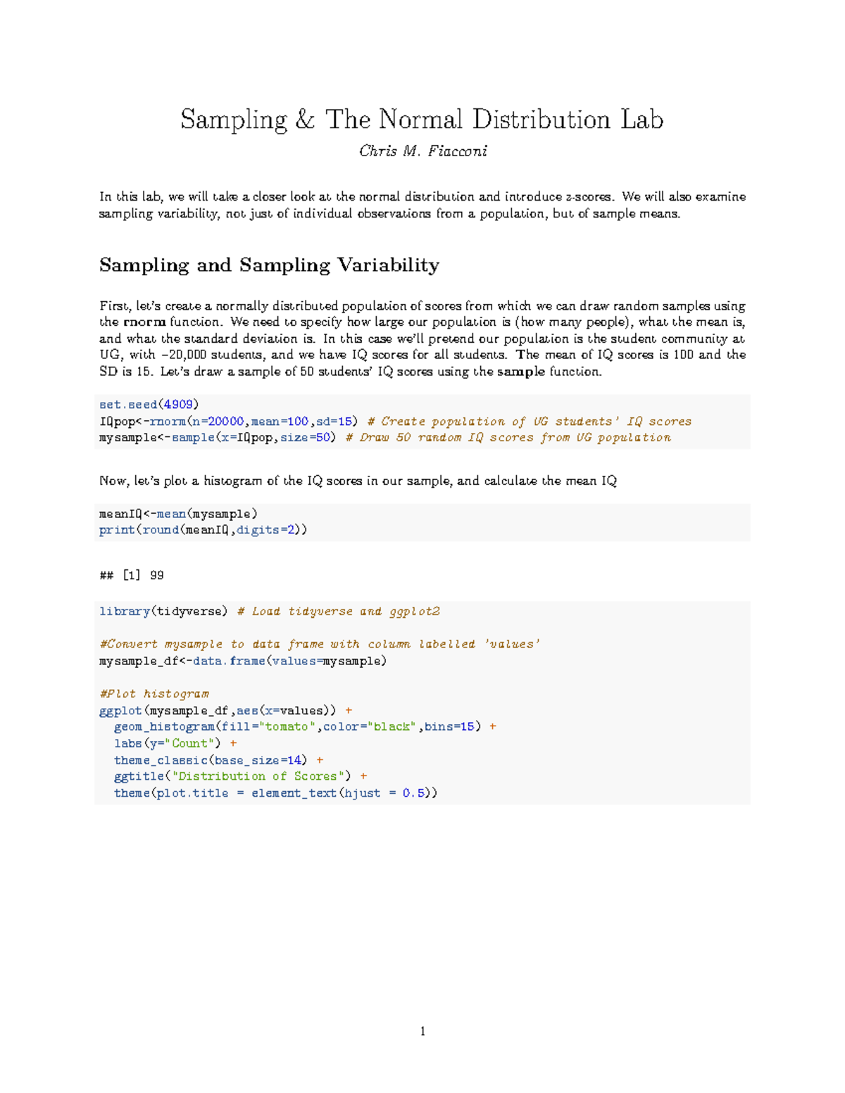 Sampling - lab notes - Sampling & The Normal Distribution Lab Chris M ...