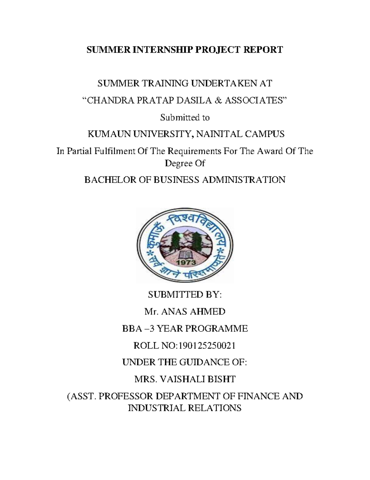 Internship final report - SUMMER INTERNSHIP PROJECT REPORT SUMMER ...