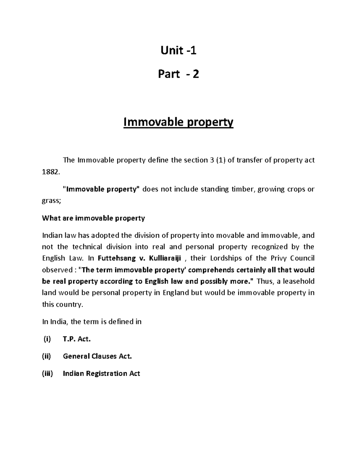 Actionable claim-notice - Unit - Part - 2 Immovable property The ...