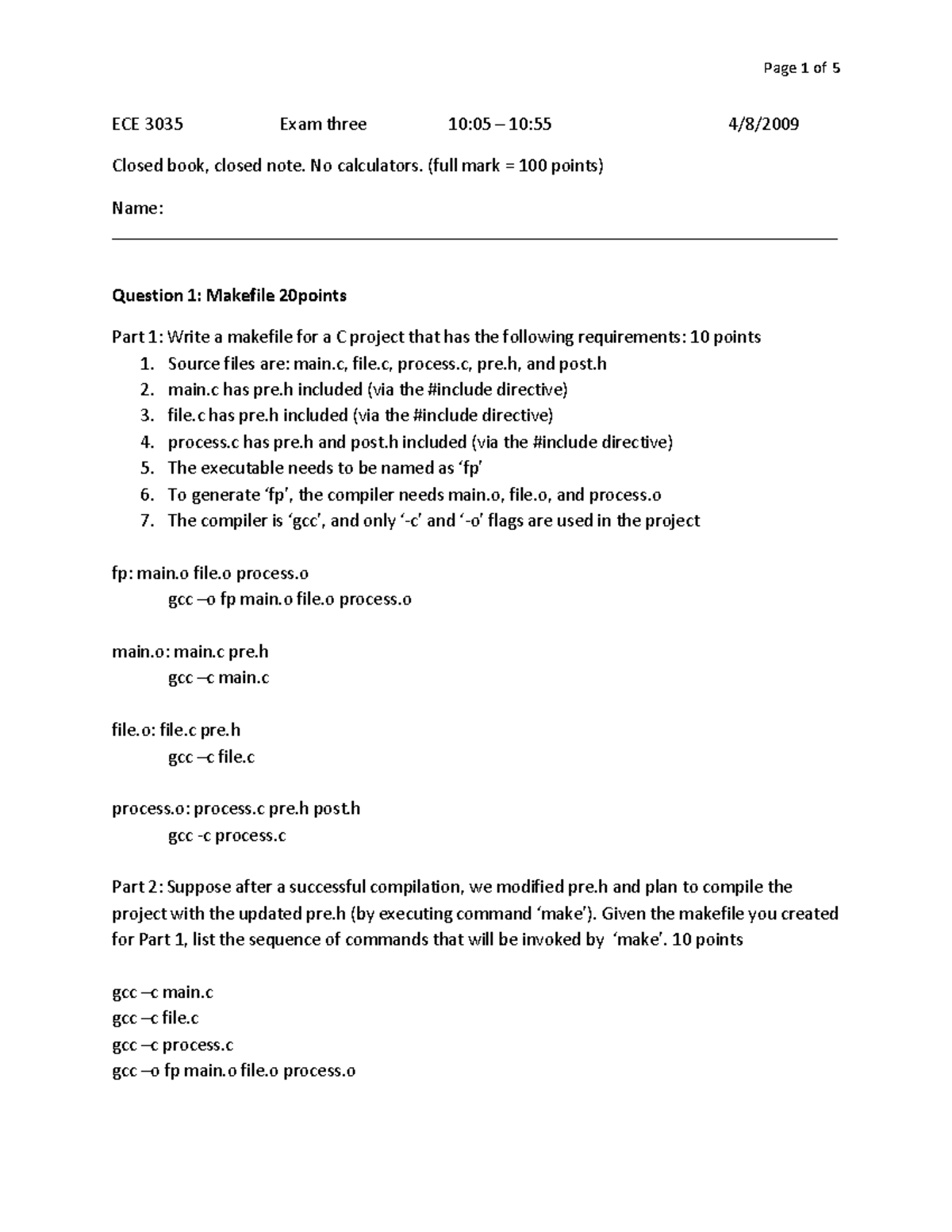 SP09 Exam 3 Soln - Practice Tests - ECE 3035 Exam three 10:05 – 10:55 4 ...