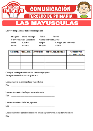 Uso de las mayusculas para Segundo de Primaria - 1. Los nombres propios ...
