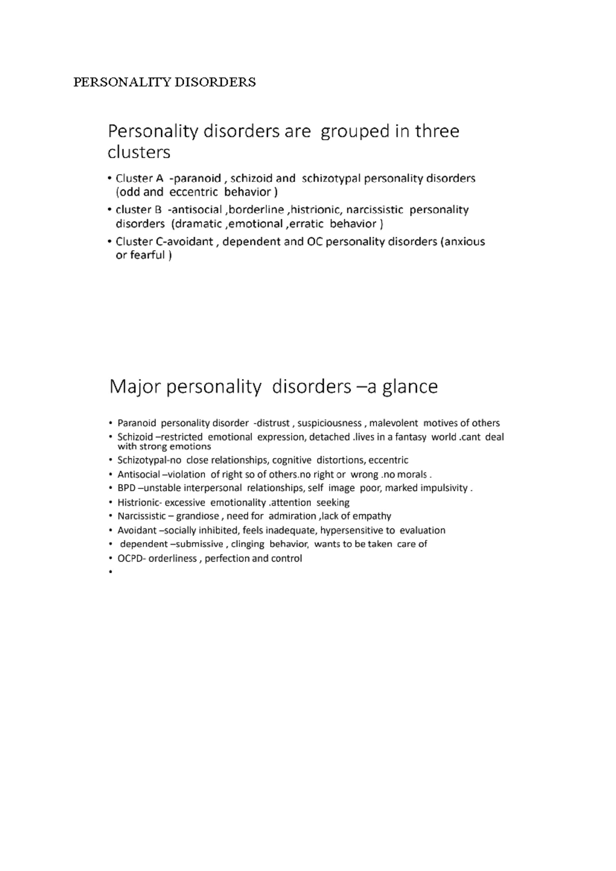 Module 5 - Pathology - psych - PERSONALITY DISORDERS - Studocu
