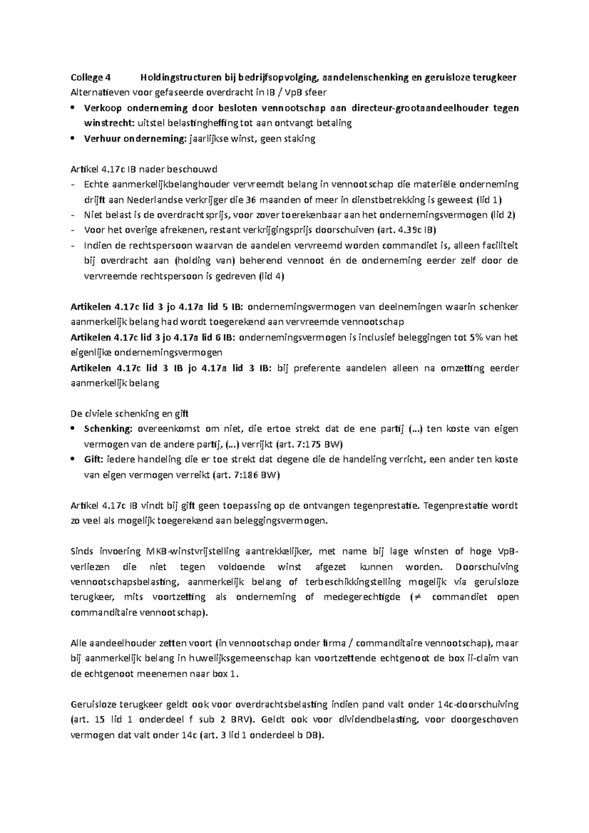 College 4 Holdingstructuren Bij Bedrijfsopvolging Aandelenschenking En