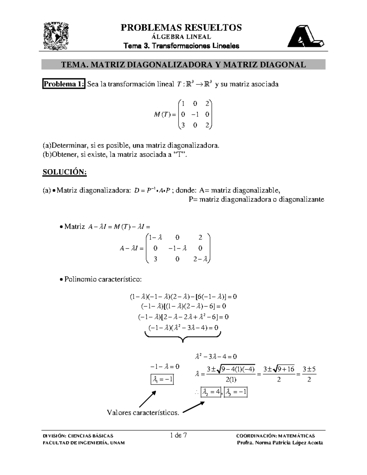 Matriz Diagonalizadora - ÁLGEBRA LINEAL Tema 3. Transformaciones ...