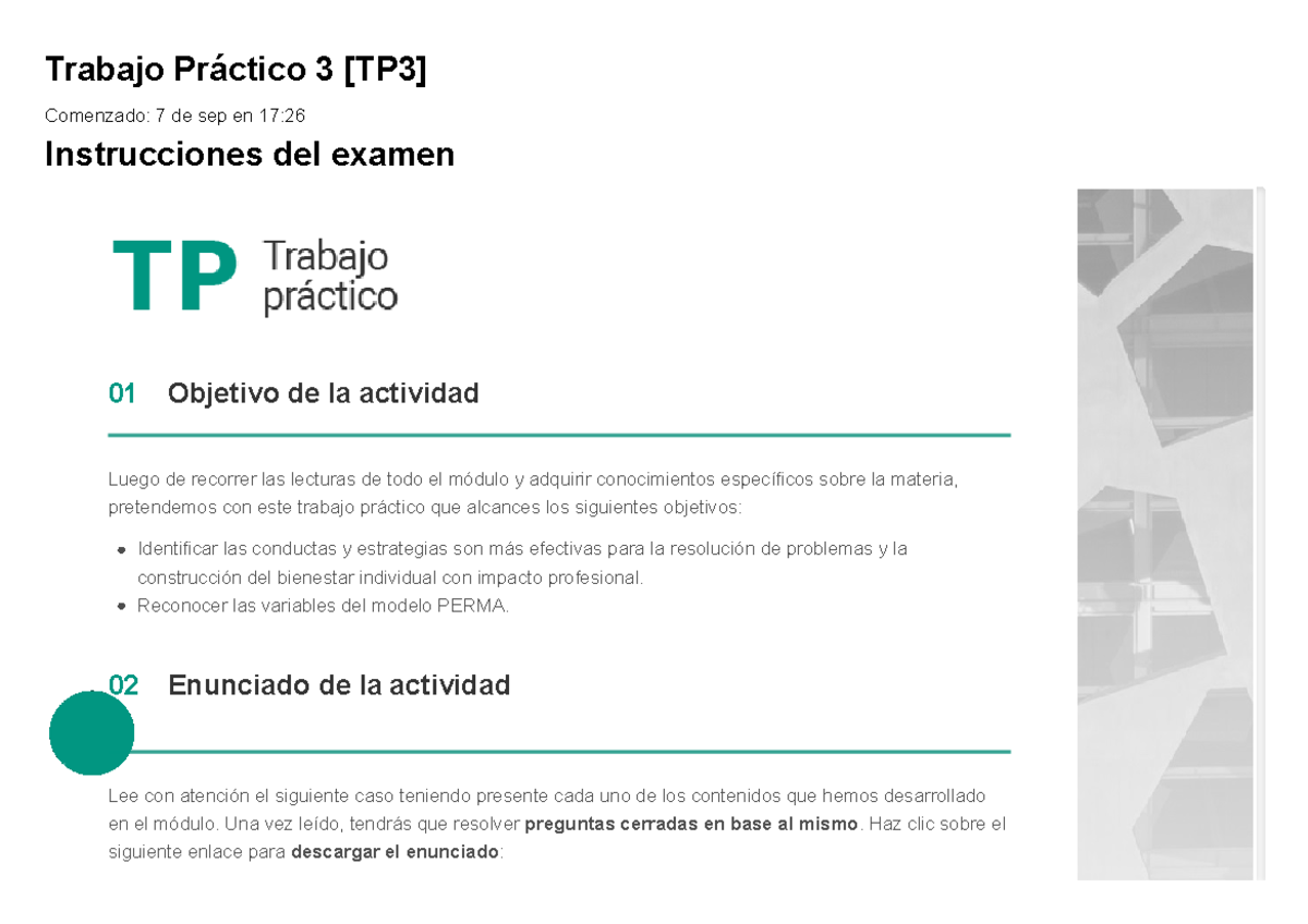 Trabajo Práctico 3 - intento 1 86,67% - Trabajo Práctico 3 [TP3] Comenzado: 7 de sep en 17 ...
