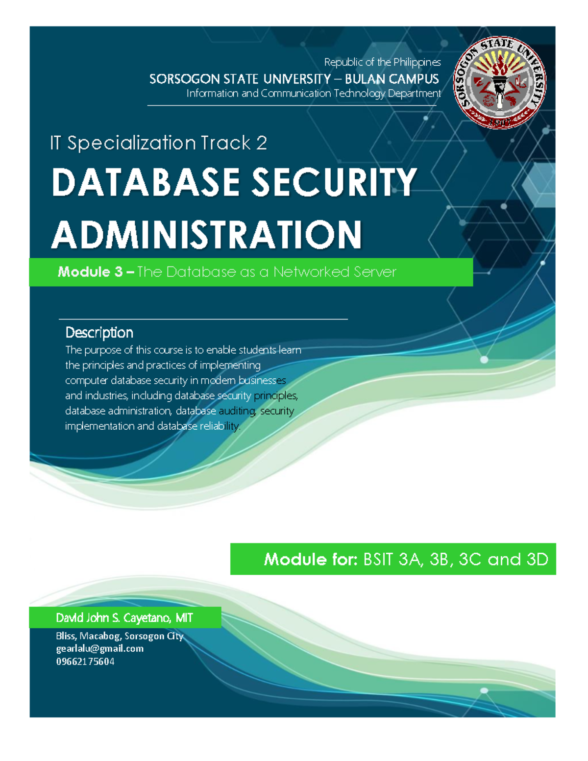 Module 3 – The Database as a Networked Server - Republic of the ...