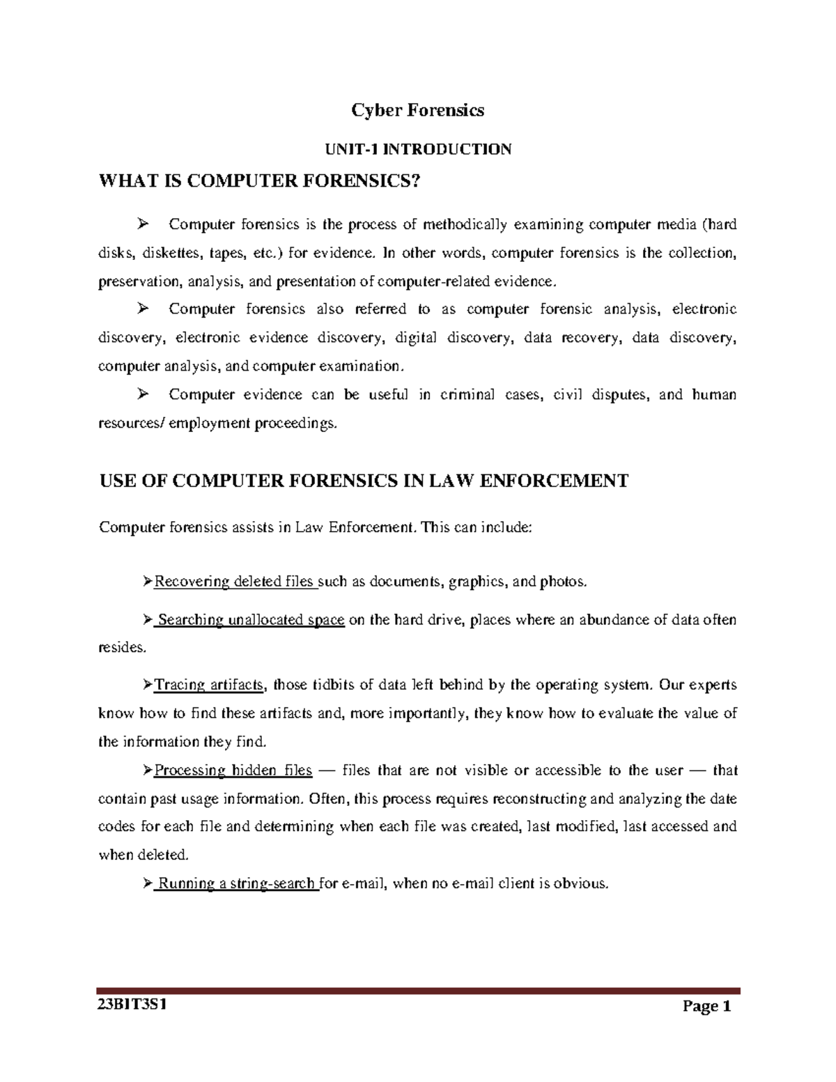 Unit-I-Introduction - Cyber Forensics UNIT-1 INTRODUCTION WHAT IS ...