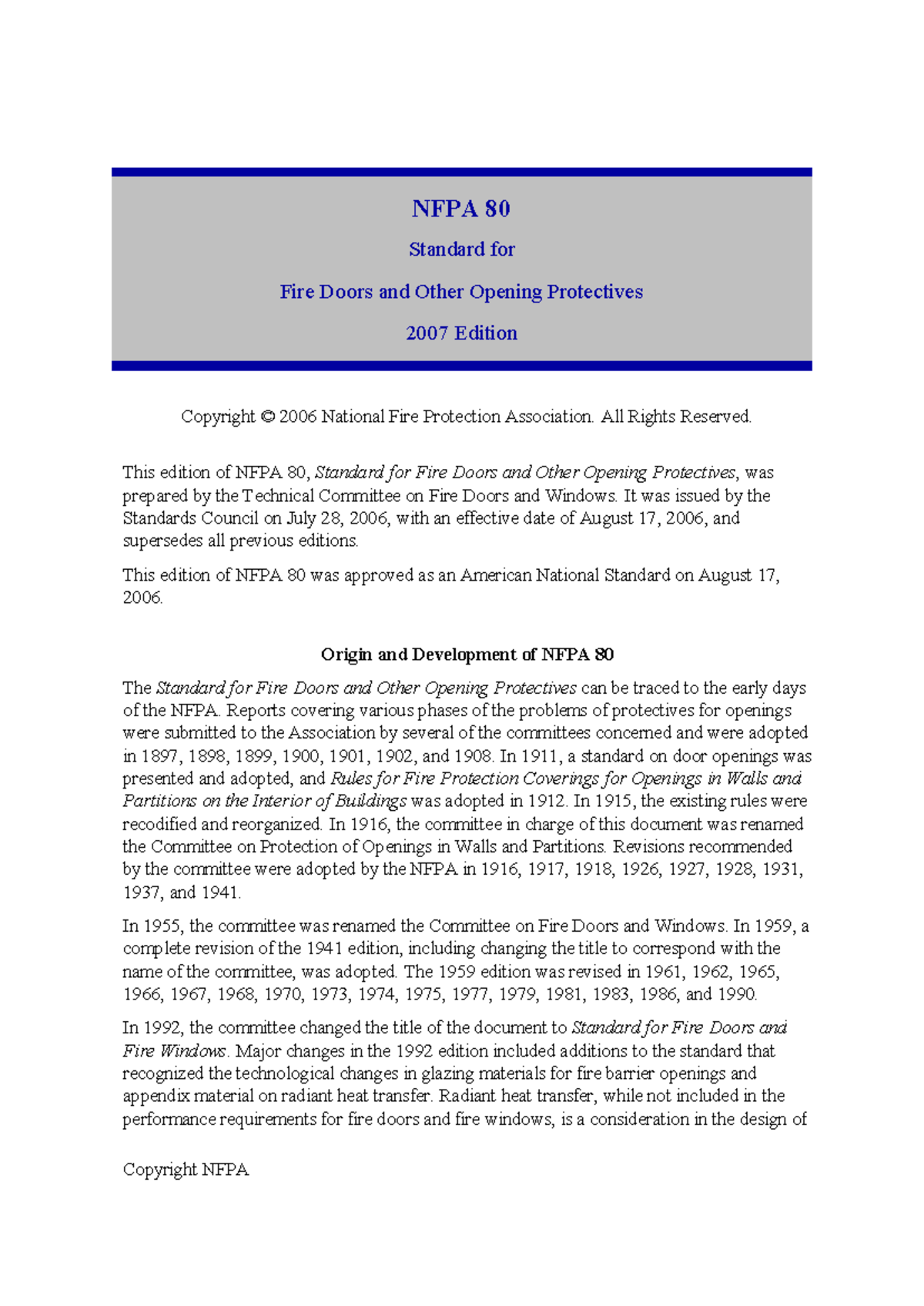 NFPA 80 - pls - NFPA 80 Standard for Fire Doors and Other Opening Protectives 2007 Edition ...