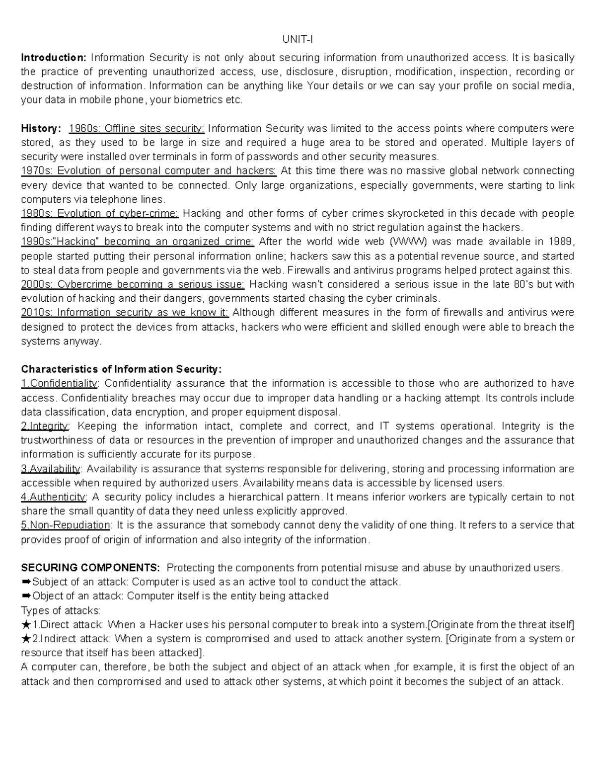 Information Security information security unit 1-5 - UNIT-I Introduction: Information Security ...