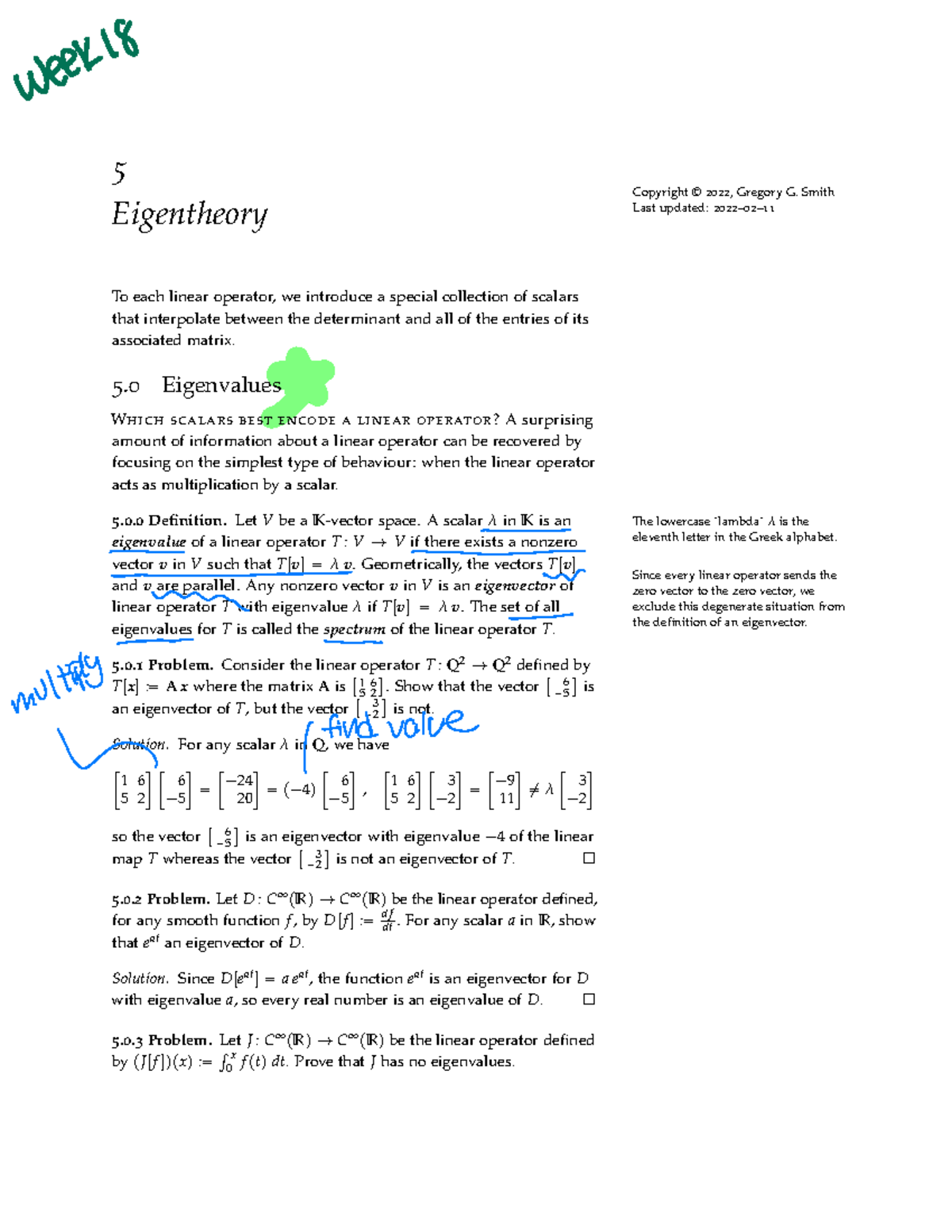 MATH 110 Week 18 Notes - 5 Eigentheory Copyright © 2022 , Gregory G ...