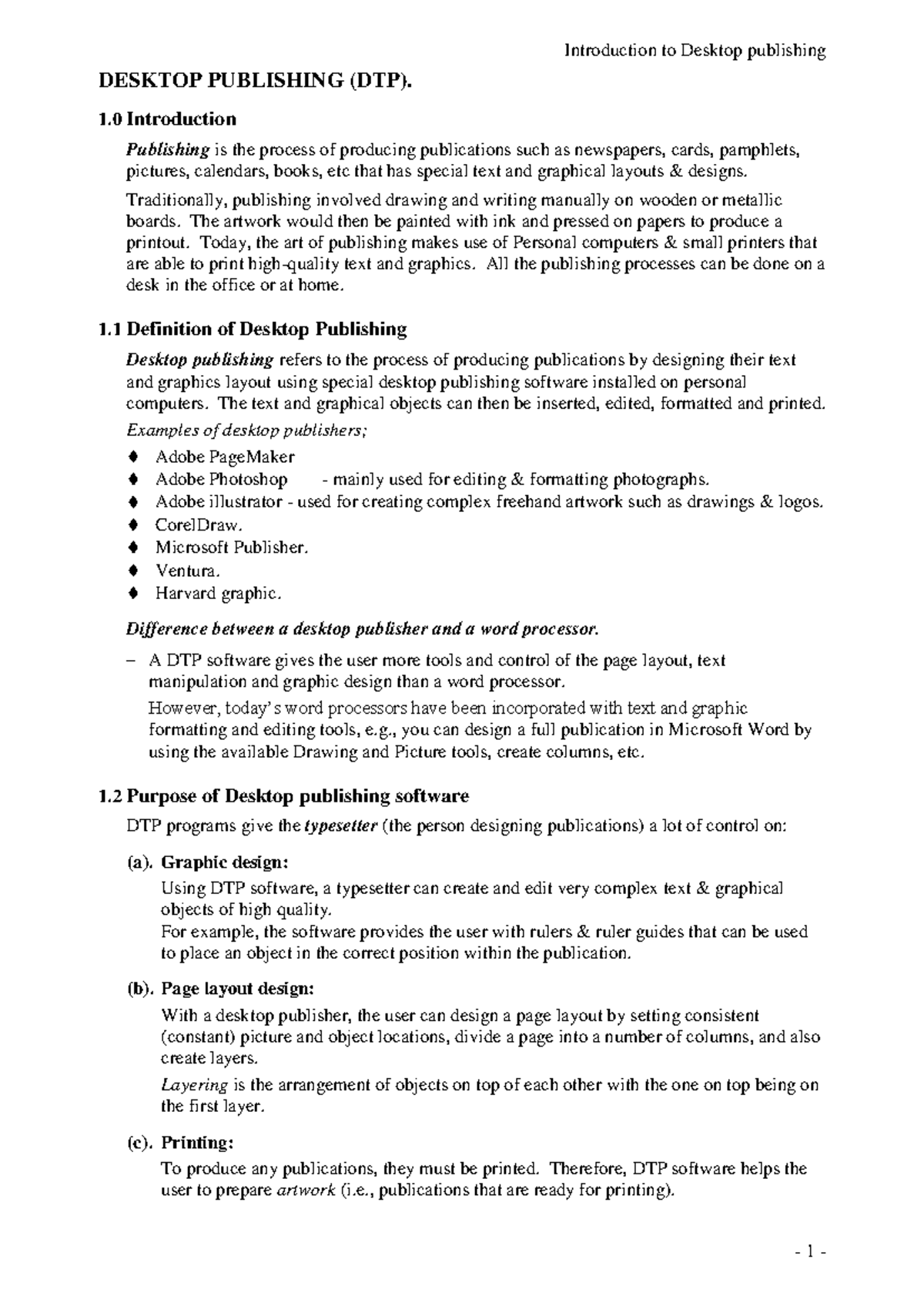 Introduction to DTP - basically lecture notes - Introduction to Desktop ...