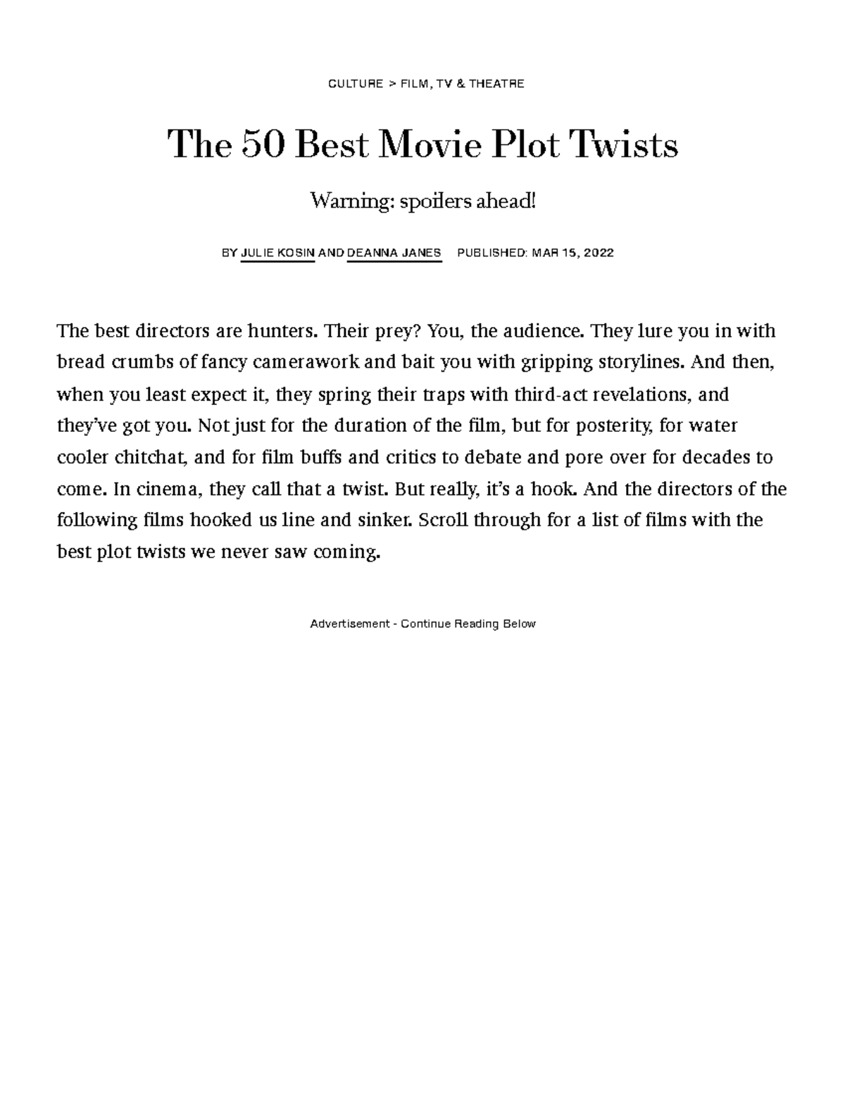 50 Best Movie Plot Twists of All Time - Films With Surprise Endings ...
