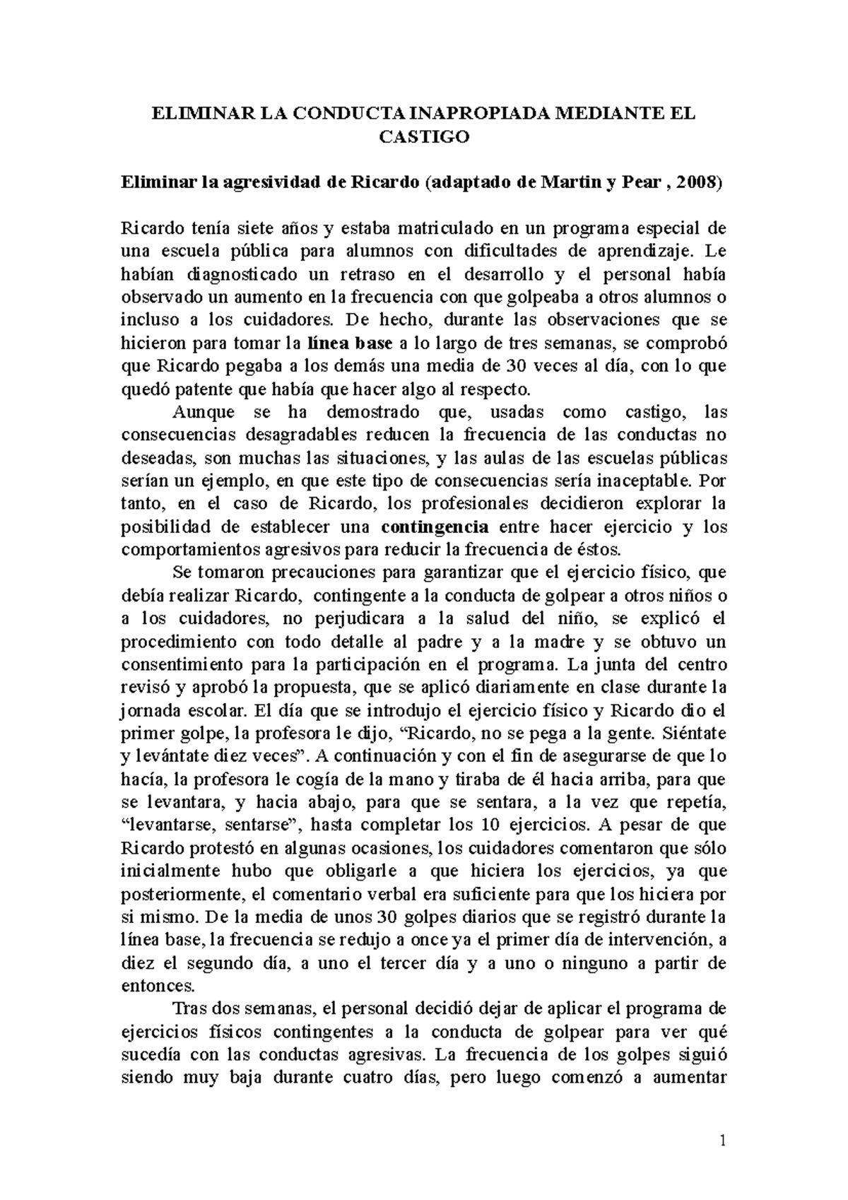 Eliminar LA Conducta Inapropiada Mediante EL Castigo Resuelto ...