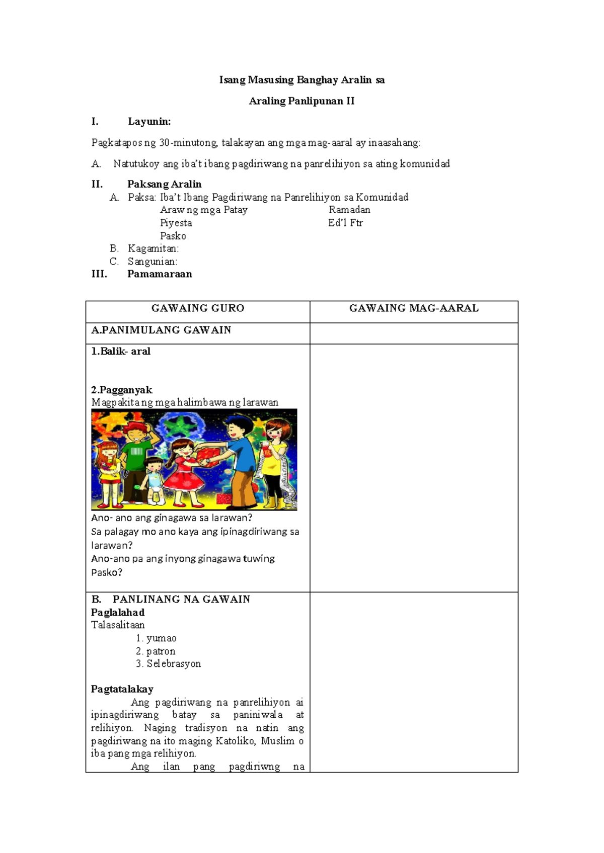 Panrelihiyon-1 - N/A - Isang Masusing Banghay Aralin sa Araling ...