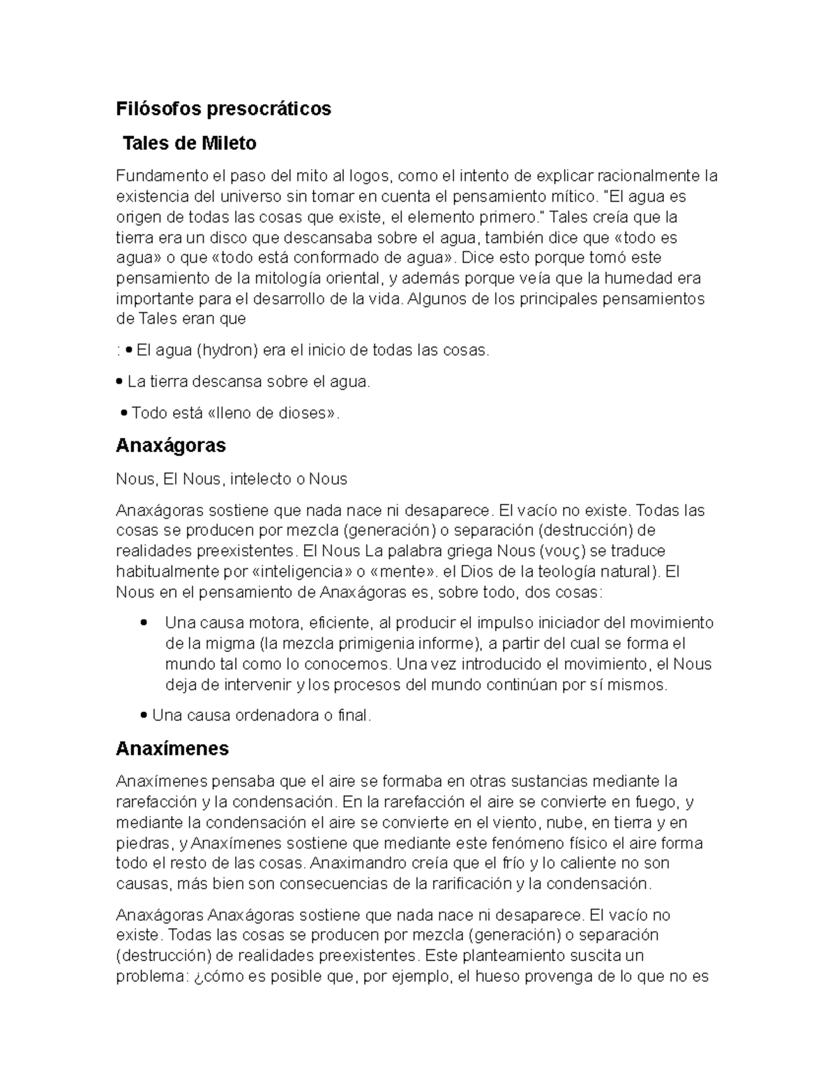 Análisis sobre los filósofos presocráticos. - Filósofos presocráticos Tales de Mileto Fundamento ...