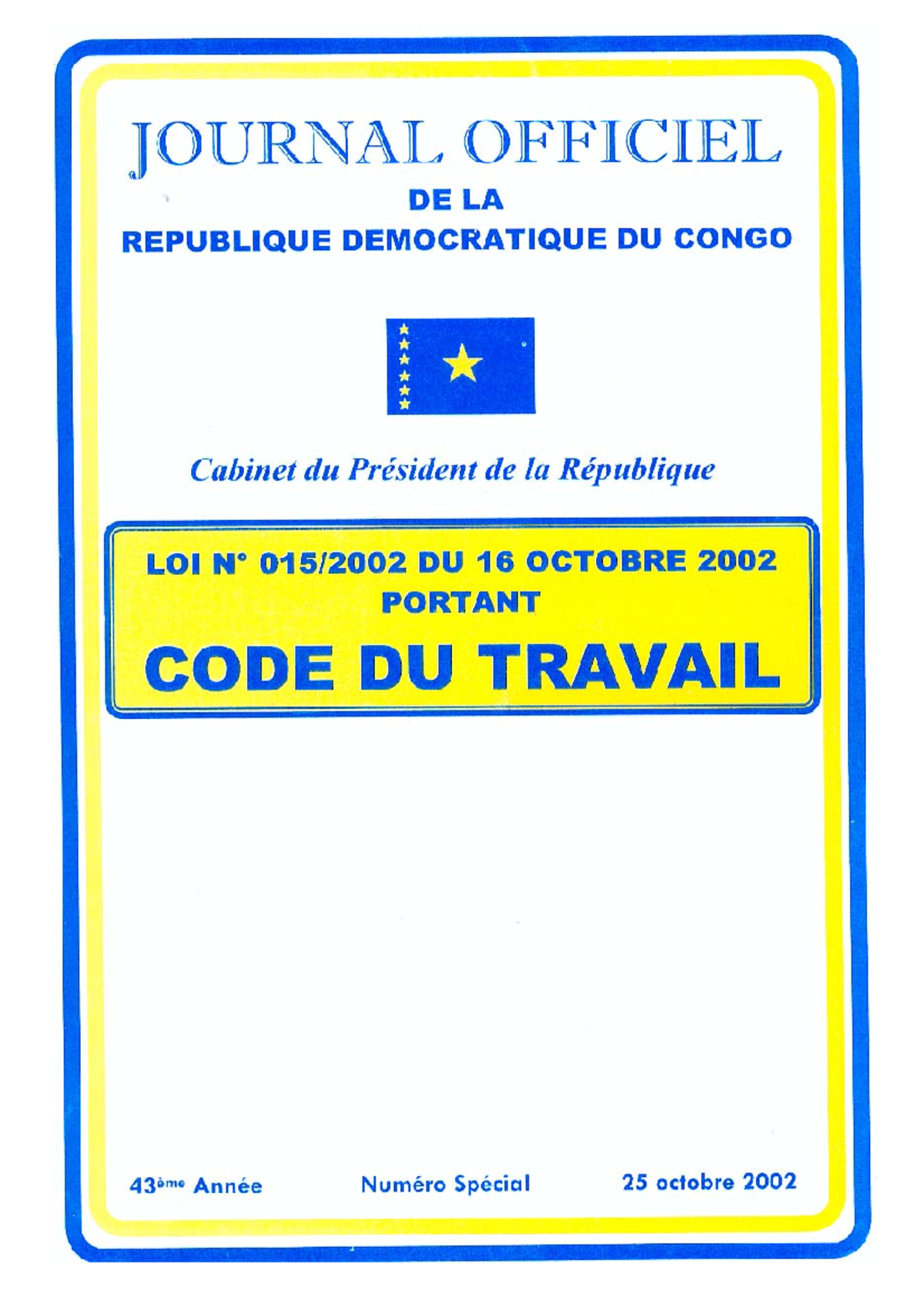 Code du travail RDC 2002 travail - 3 SOMMAIRE PRESIDENCE DE LA ...