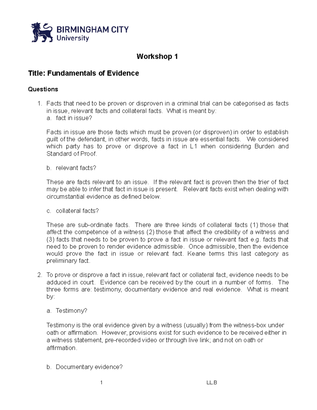 Workshop 1 Feedback Answers to the pre-workshop knowledge questions ...