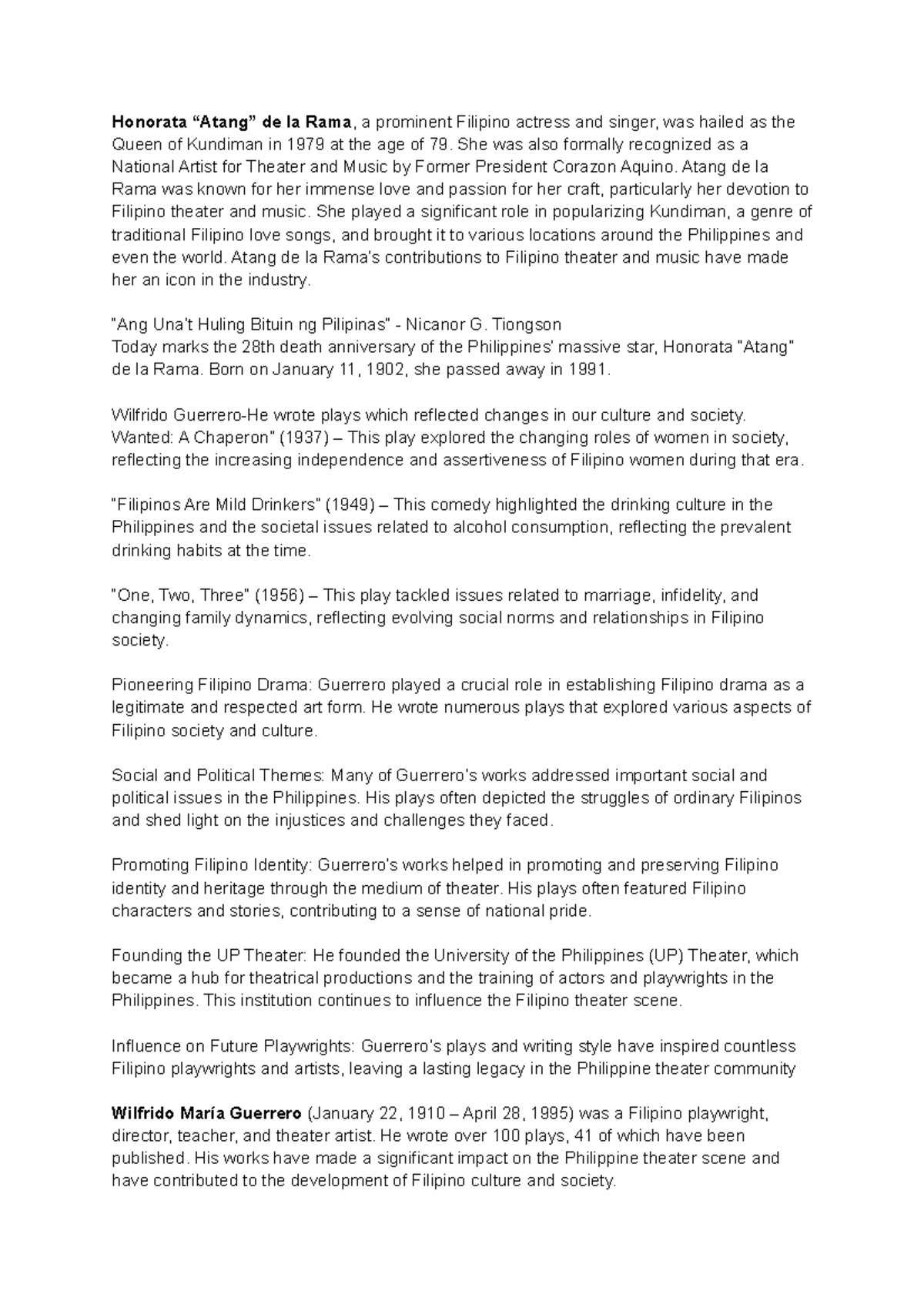 Art-1 - he was the best way to go to - Honorata “Atang” de la Rama, a ...