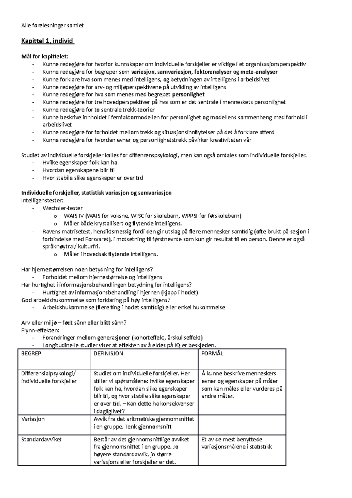 Alle notater fra boken POL - Alle forelesninger samlet Kapittel 1, individ Mål for kapittelet ...