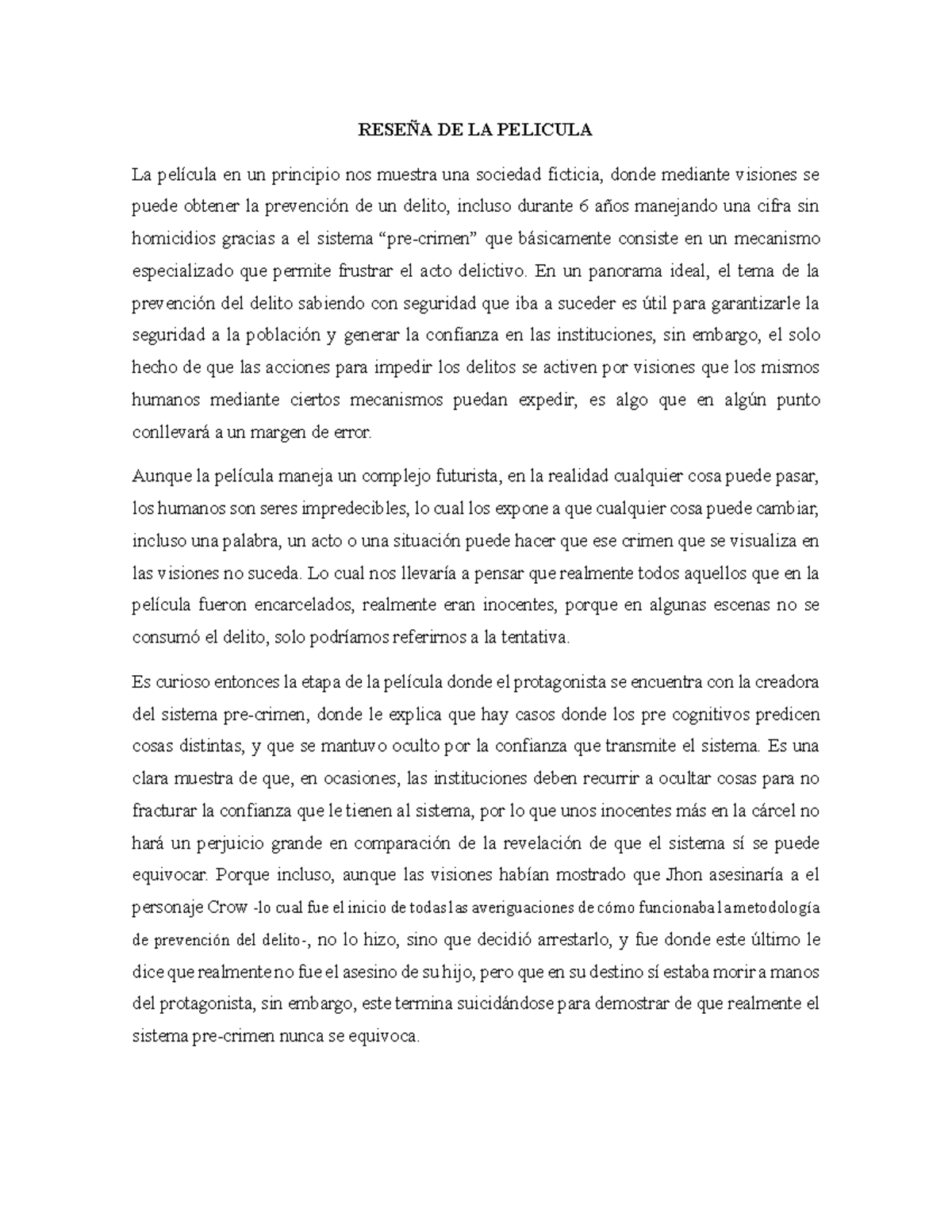 Analisis Película - RESEÑA DE LA PELICULA La película en un principio ...