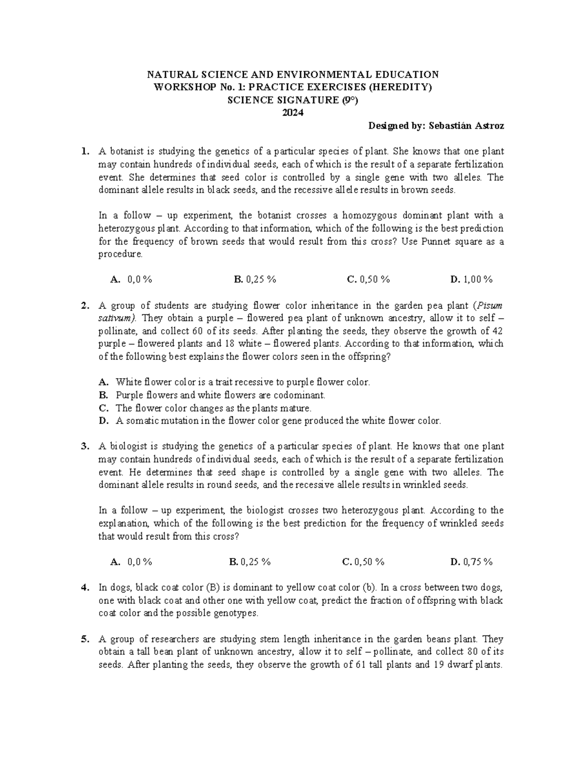 Practice exercises - NATURAL SCIENCE AND ENVIRONMENTAL EDUCATION ...