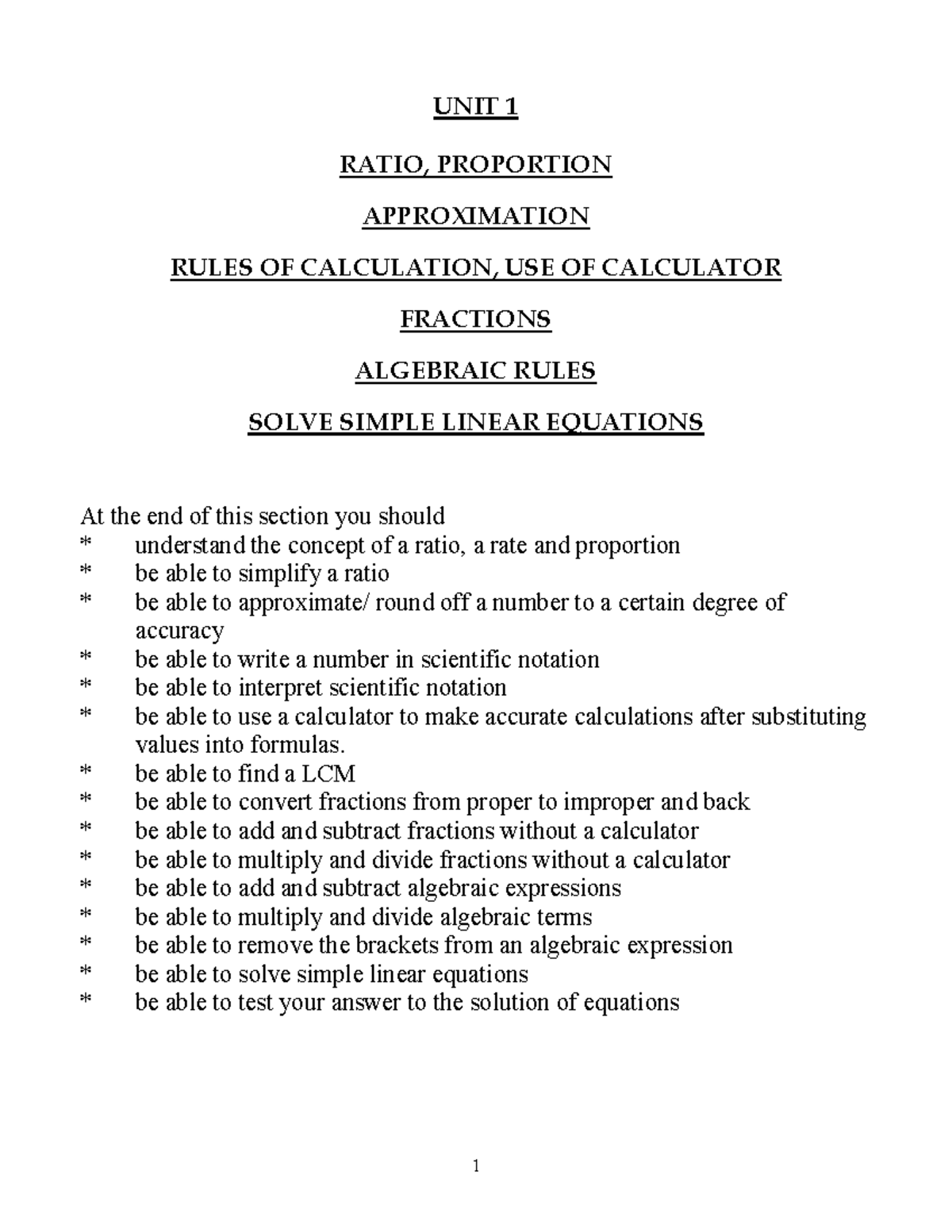 QSC Unit 1 From the course reader - UNIT 1 RATIO, PROPORTION ...