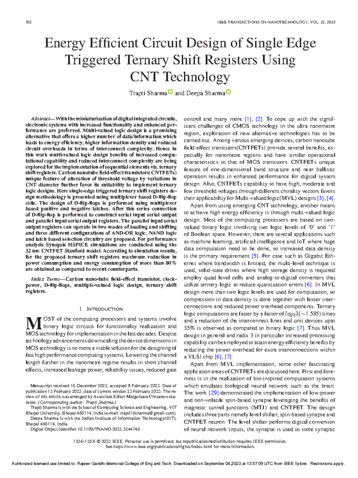 Energy Efficient Circuit Design of Single Edge Triggered Ternary Shift Registers Using CNT - Studocu