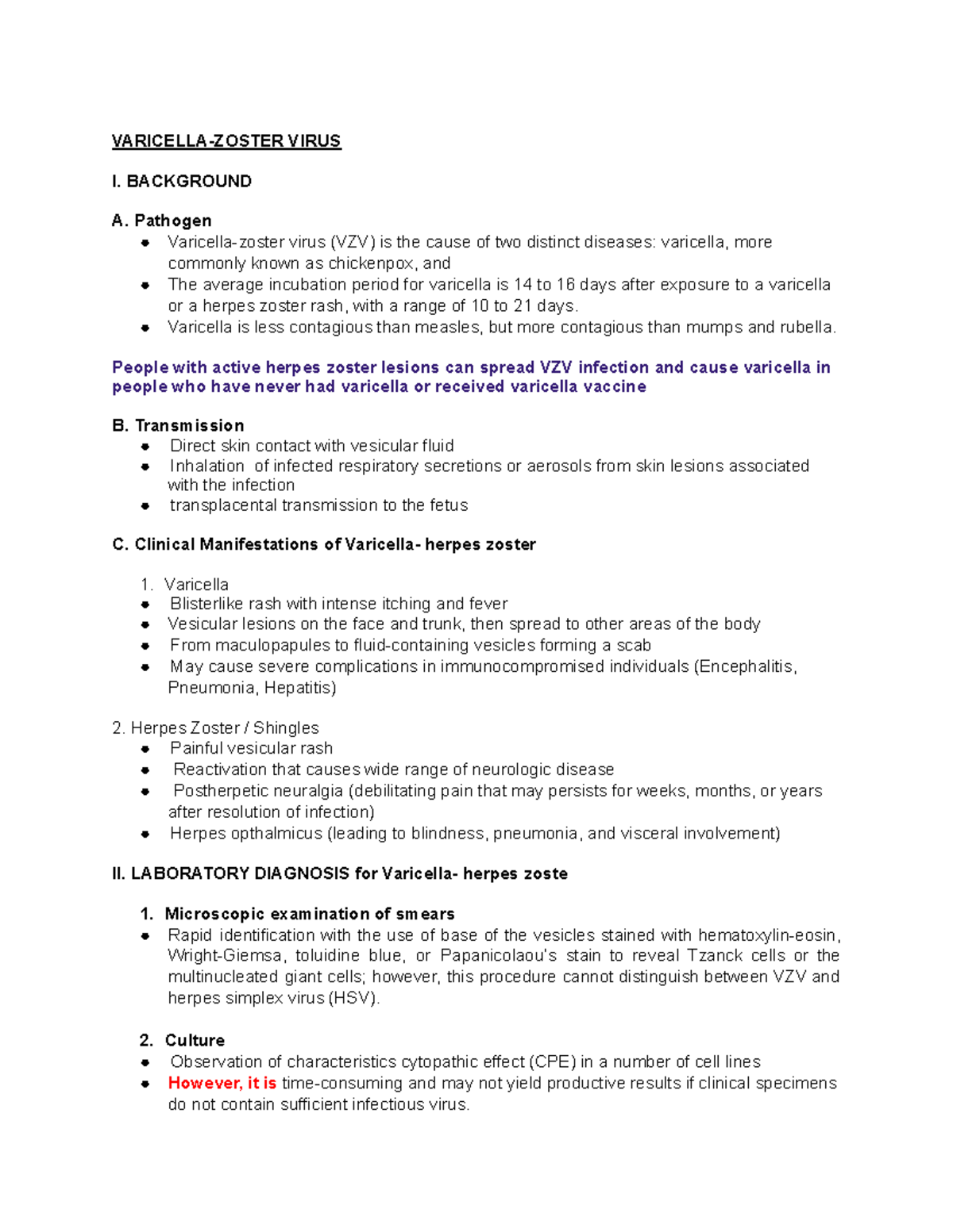 Varicella- Zoster Virus - VARICELLA-ZOSTER VIRUS I. BACKGROUND A ...