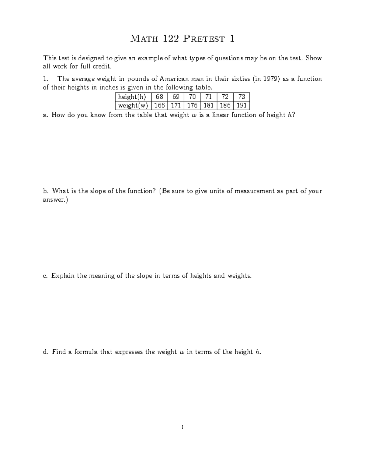 Test 1 Practice - Math 122 Pretest 1 This test is designed to give an ...