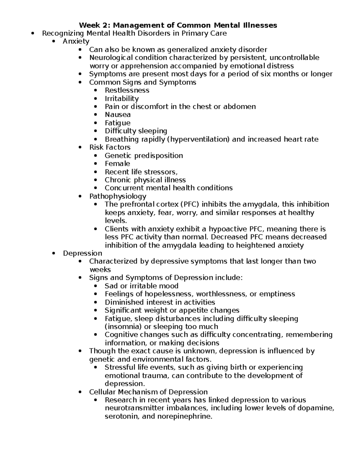 Week 2 Study - Week 2: Management of Common Mental Illnesses ...